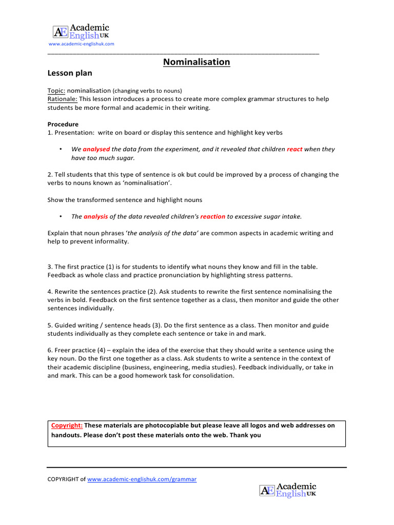 Nominalisation AEUK Exercise | PDF | Hypothesis | Strategic Management