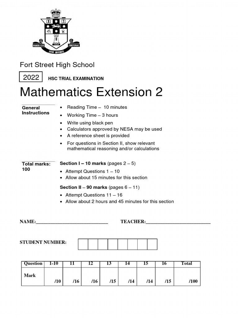 Fort ST 4U Trial 2022 | PDF | Complex Number | Mathematics