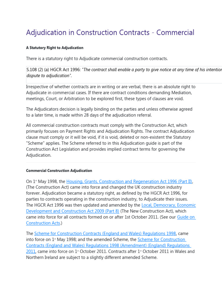 Adjudication in Construction Contracts | PDF