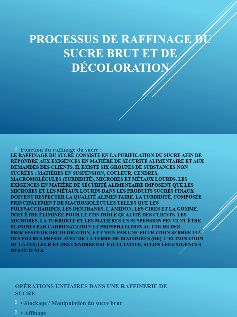 Processus de Raffinage Du Sucre Brut Et de | PDF | Filtration | Saccharose