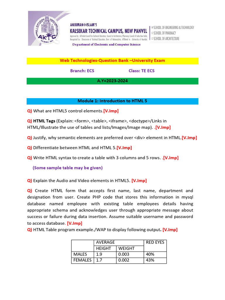 WT University Question Bank | Download Free PDF | Html | Php