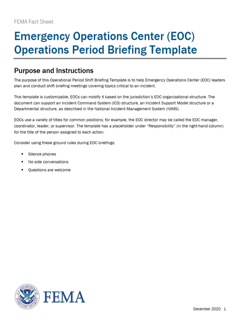 Fema Eoc Operational Period Briefing Template | PDF | Public Safety ...