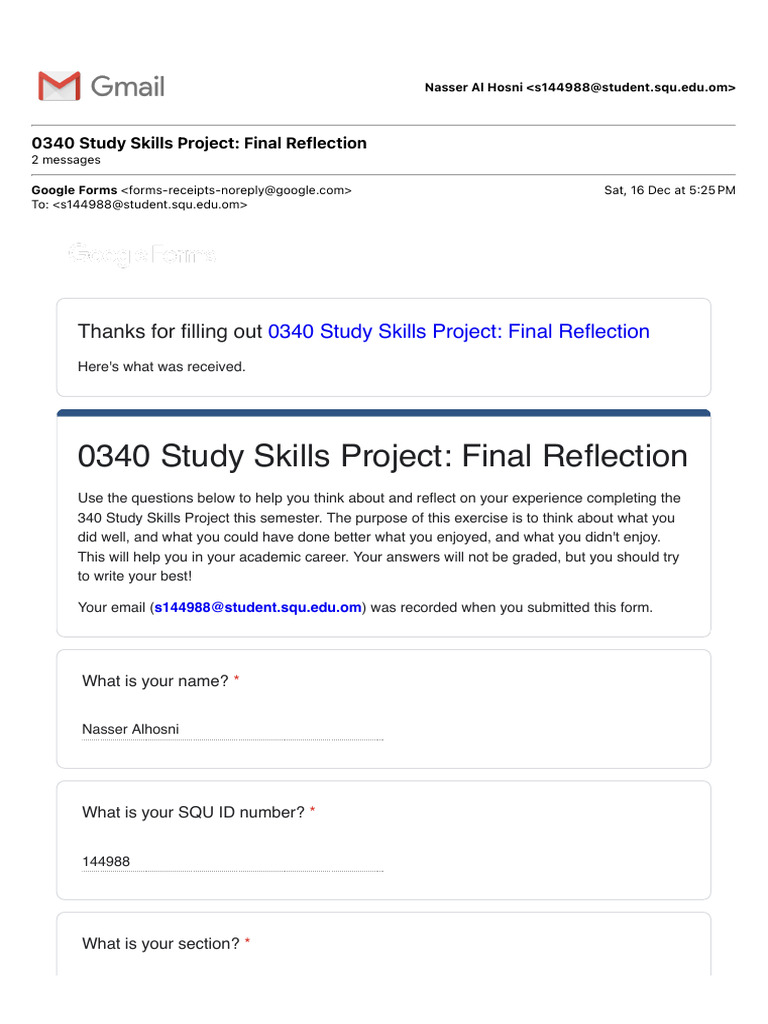 0340 Study Skills Project: Final Reflection | PDF