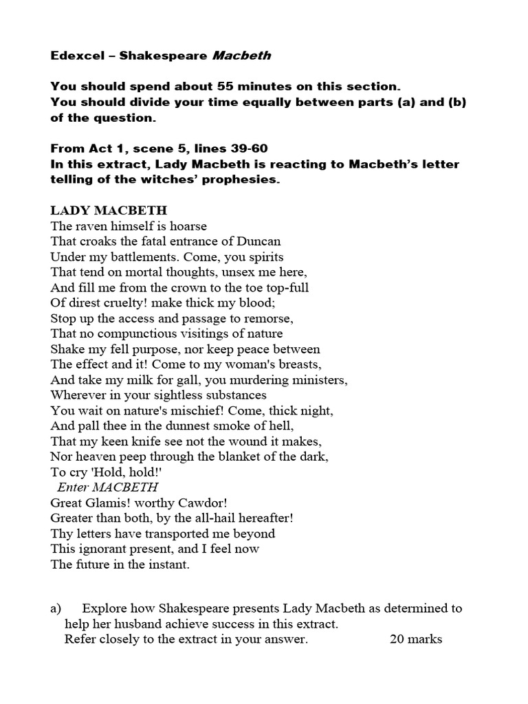 In This Extract, Lady Macbeth Is Reacting To Macbeth's Letter Telling ...
