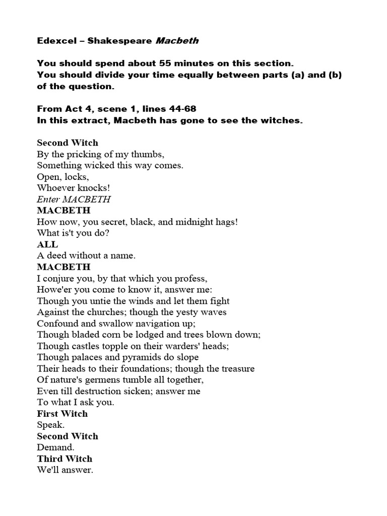 In This Extract, Macbeth Has Gone To See The Witches. | PDF