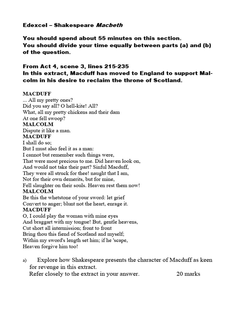 In This Extract, Macduff Has Moved To England To Support Malcolm in His Desire To Reclaim The ...
