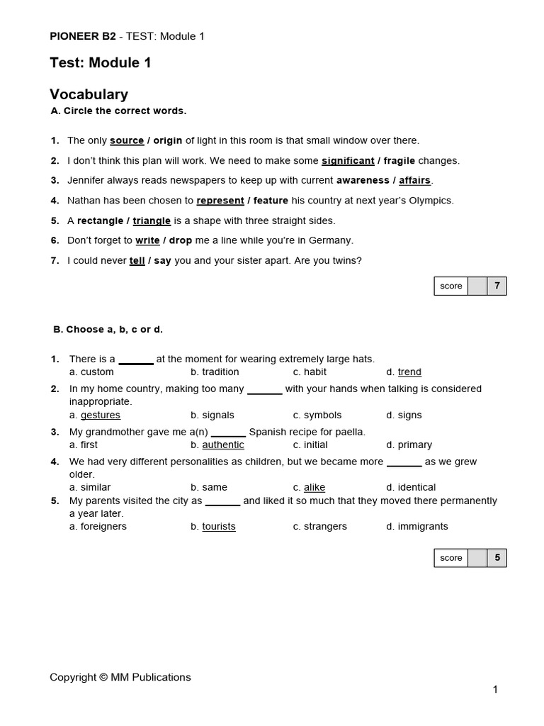 Pioneer_B2_Tests_Module_1 (Week 5) copy | PDF