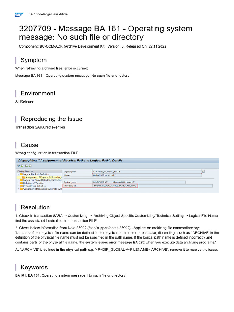 Message BA 161 - Operating System Message - No Such File or Directory | PDF