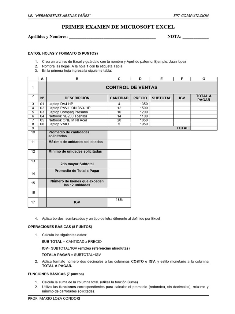 Exam-excel-2l | PDF
