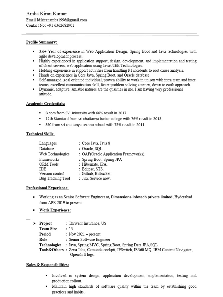 Ambakirankumar Resume | PDF | Spring Framework | Java (Programming Language)