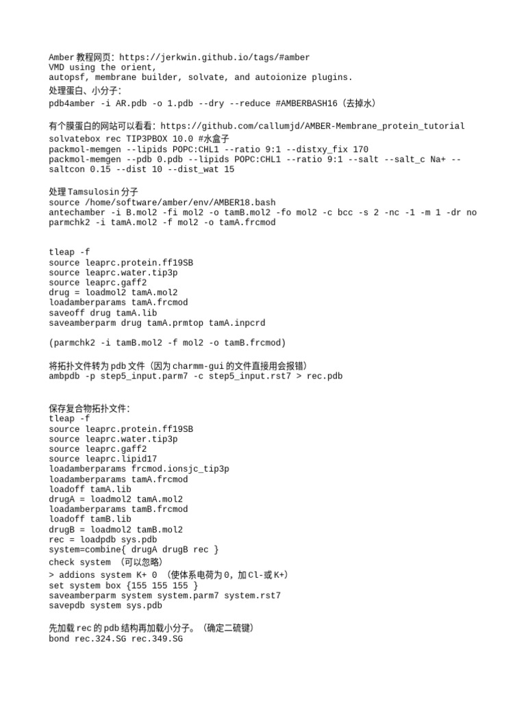 AMBER Membrane Protein MD Tutorial | PDF