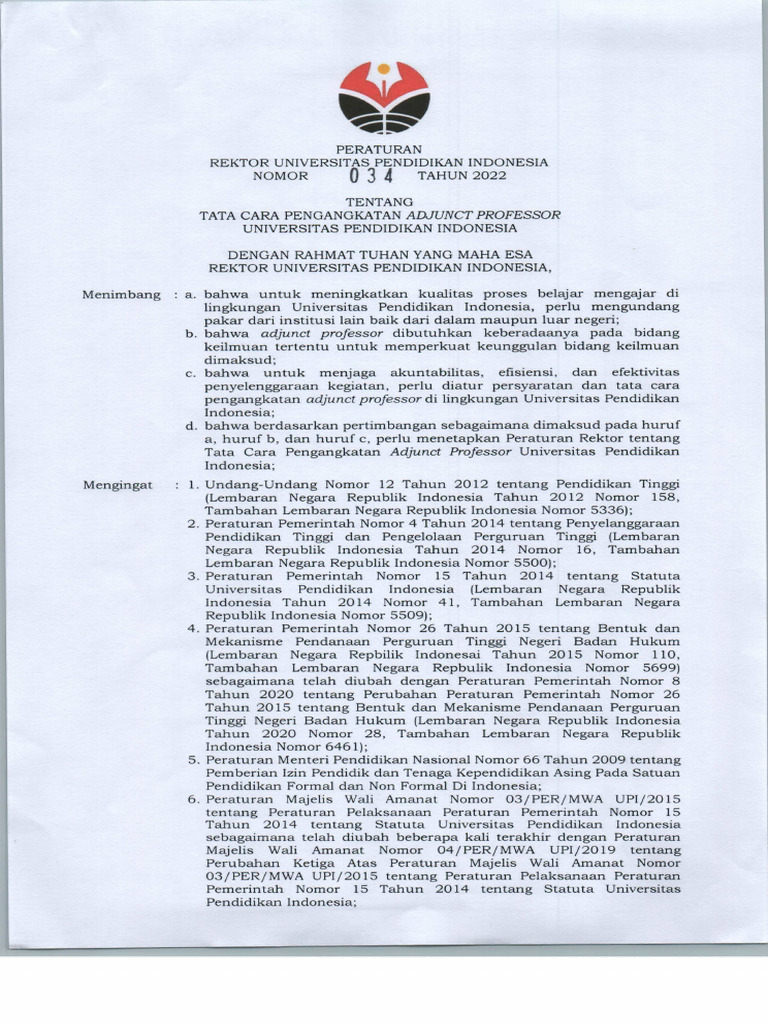 0238 - 034 Tahun 2022 Tentang Tata Cara Pengangkatan Adjunct Professor ...
