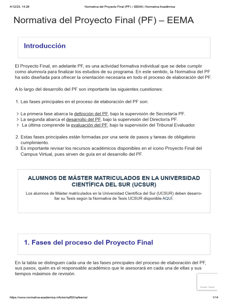 Normativa Del Proyecto Final (PF) - EEMA - Normativa Académica | Descargar gratis PDF ...