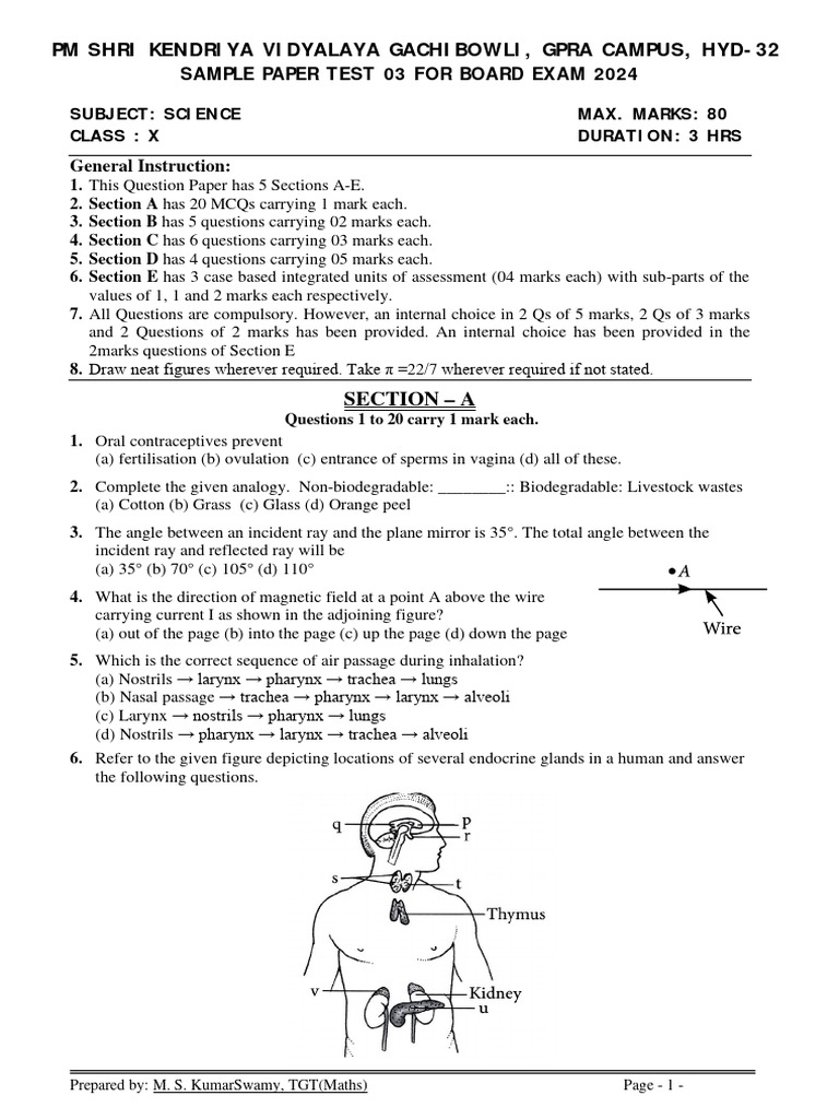 Science Class X Sample Paper Test 03 For Board Exam 2024 | PDF | Oxide ...