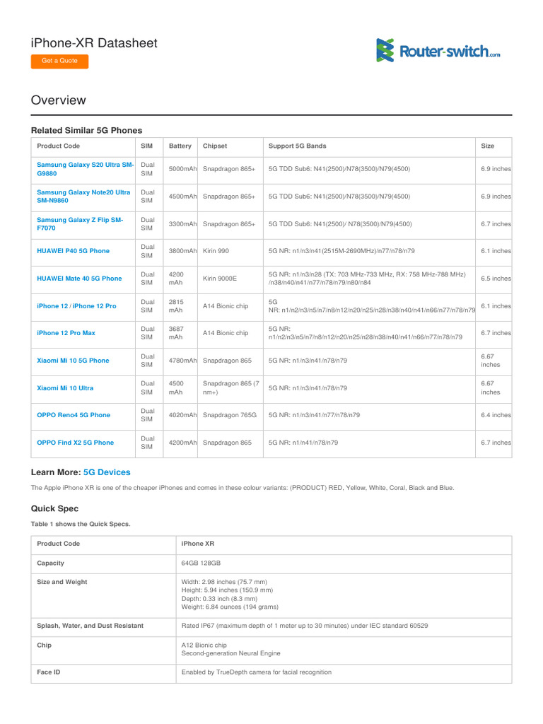 Iphone XR Datasheet | PDF | Electronics | Information And ...