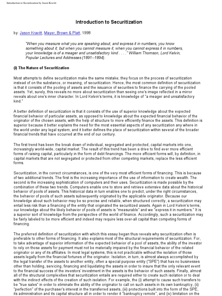 Kravitt (1998) Introduction To Securitization | PDF | Securitization ...