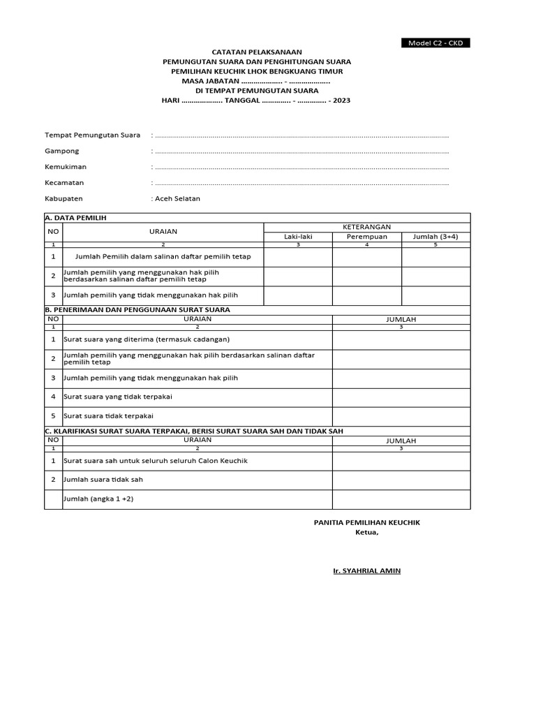 Form Rekapitulasi Model C2, C3 Dan C4 | PDF
