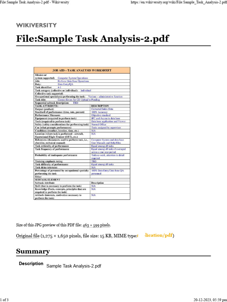 File Sample Task Analysis-2.pdf - Wikiversity | PDF