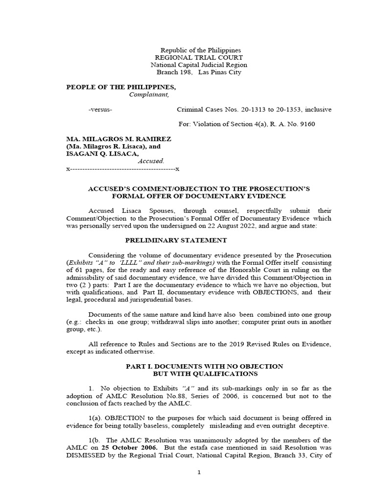 Comment & Objection - Pros. Foe | PDF | Affidavit | Witness