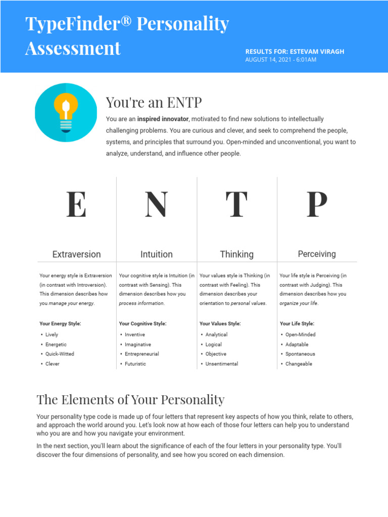 Estevam - Viragh Personality - Assesment.aug.2021 | PDF | Extraversion And Introversion ...
