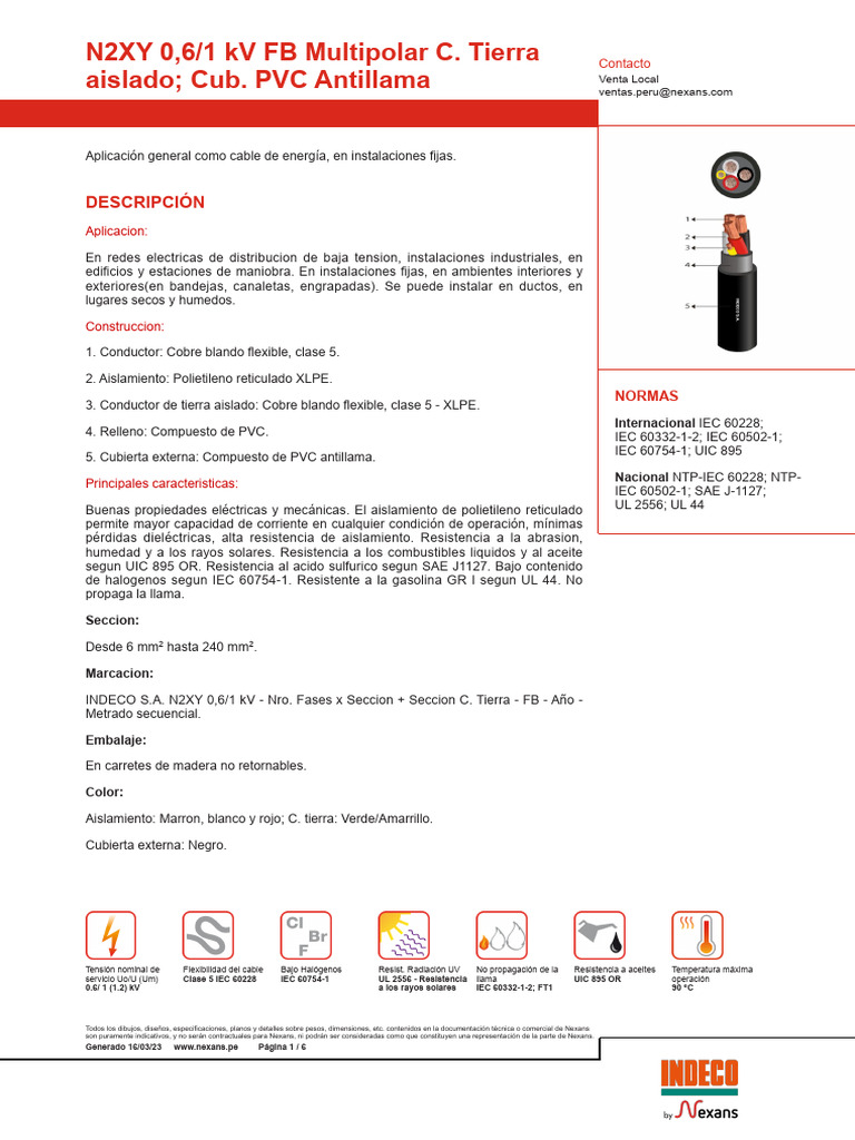 Cable N2XY 0,6/1 kV UL 2556 PDF Gratis | PDF | Aislador (Electricidad ...