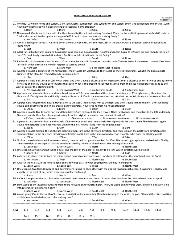 Directions - Practice Questions | PDF | Physical Quantities | Units Of ...