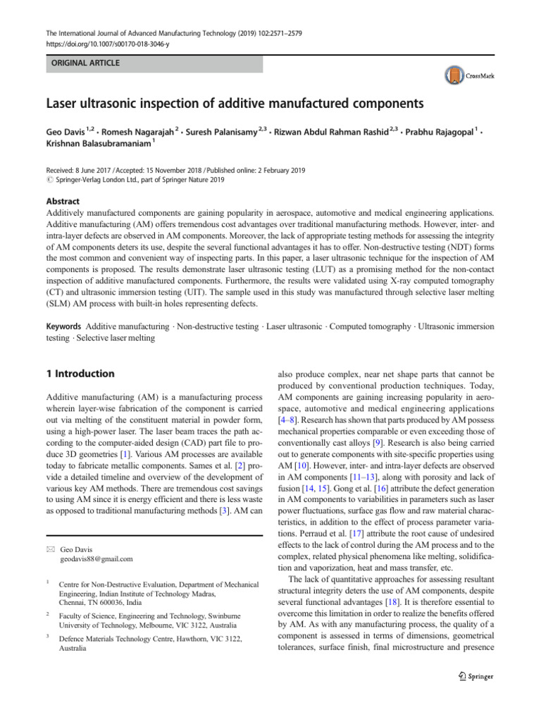 Laser Ultrasonic Inspection of Additive Manufactured Components | PDF ...