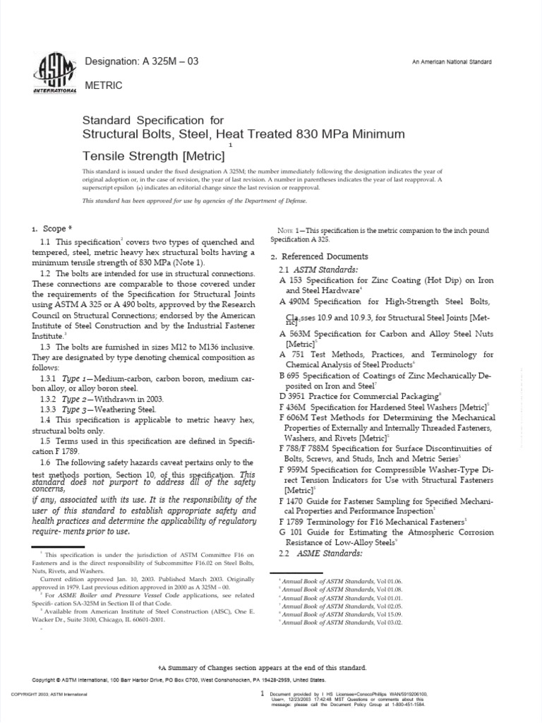 Astm A325 Structural Bolts | PDF