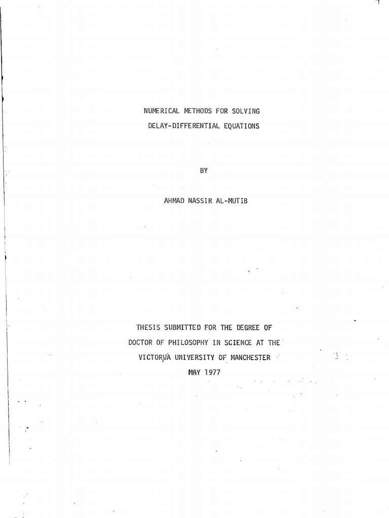 Mutib Thesis Numerical Methods For Solving Delay Differential