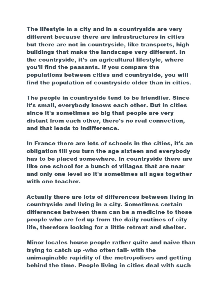 City Vs Country Life | Download Free PDF | Rural Area