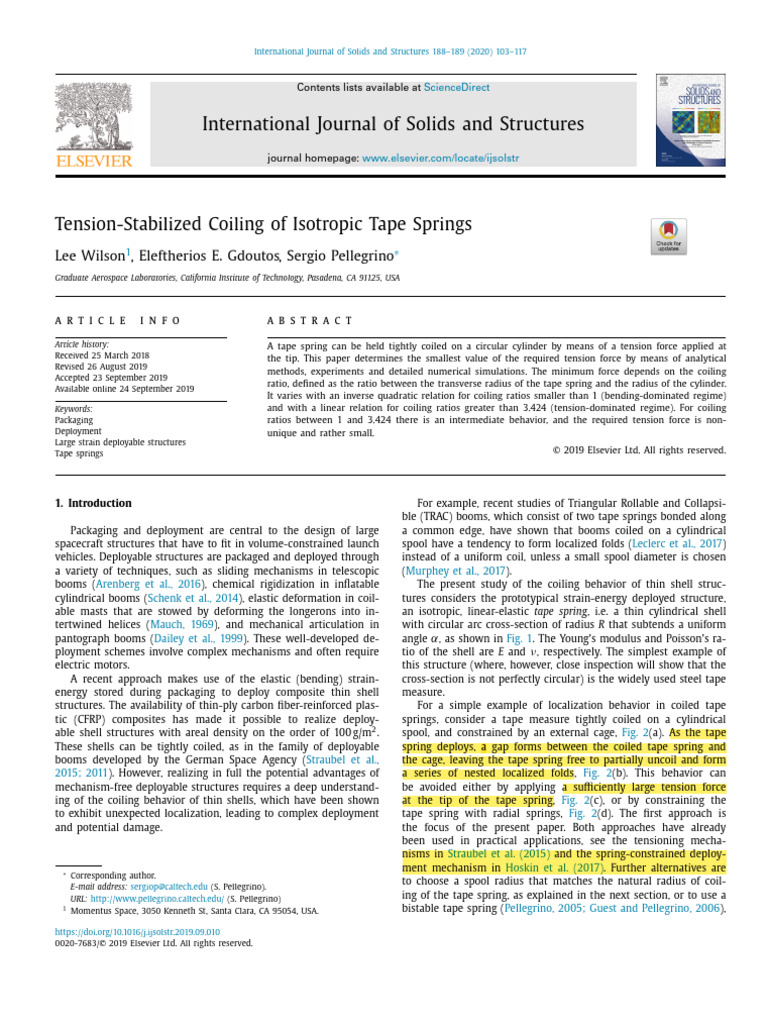 Tension-Stabilized Coiling of Isotropic Tape Springs | PDF