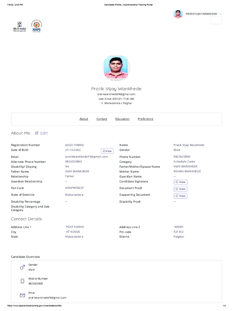 Candidate Profile _ Apprenticeship Training Portal | PDF | Apprenticeship