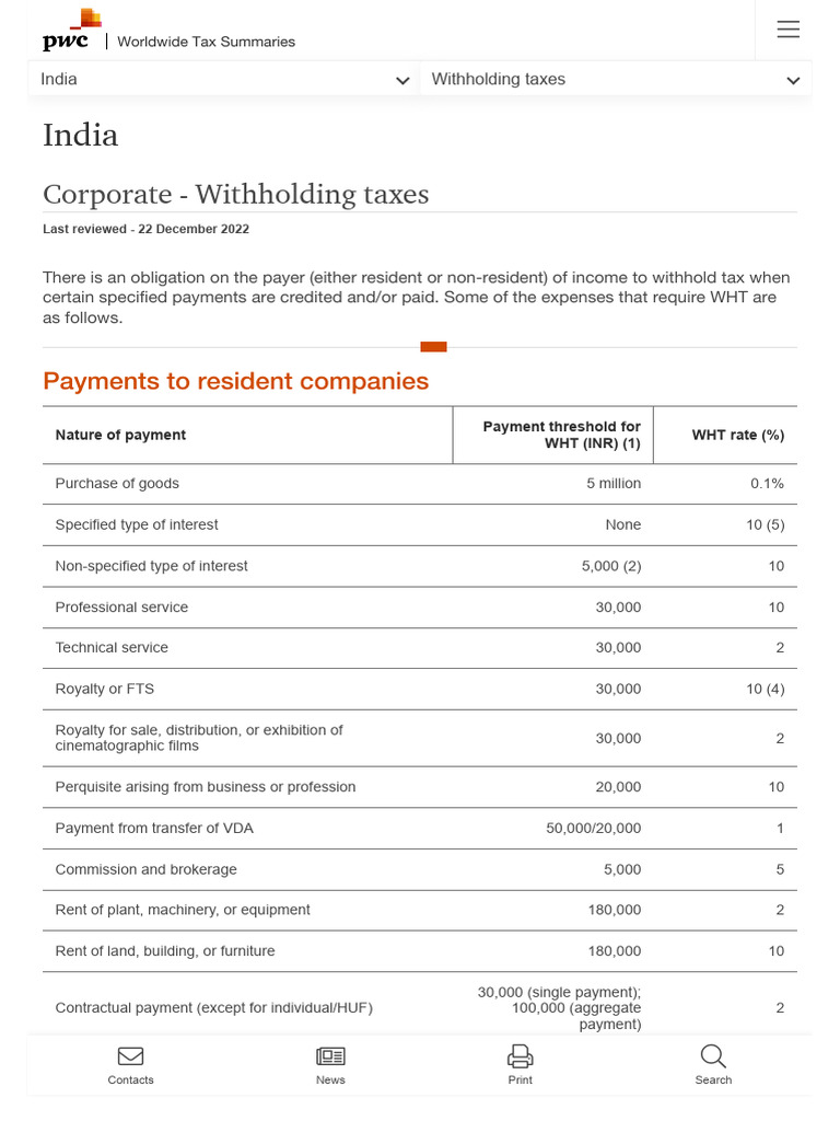 India Withholding Tax Rates Overview | PDF | Capital Gains Tax | Taxes