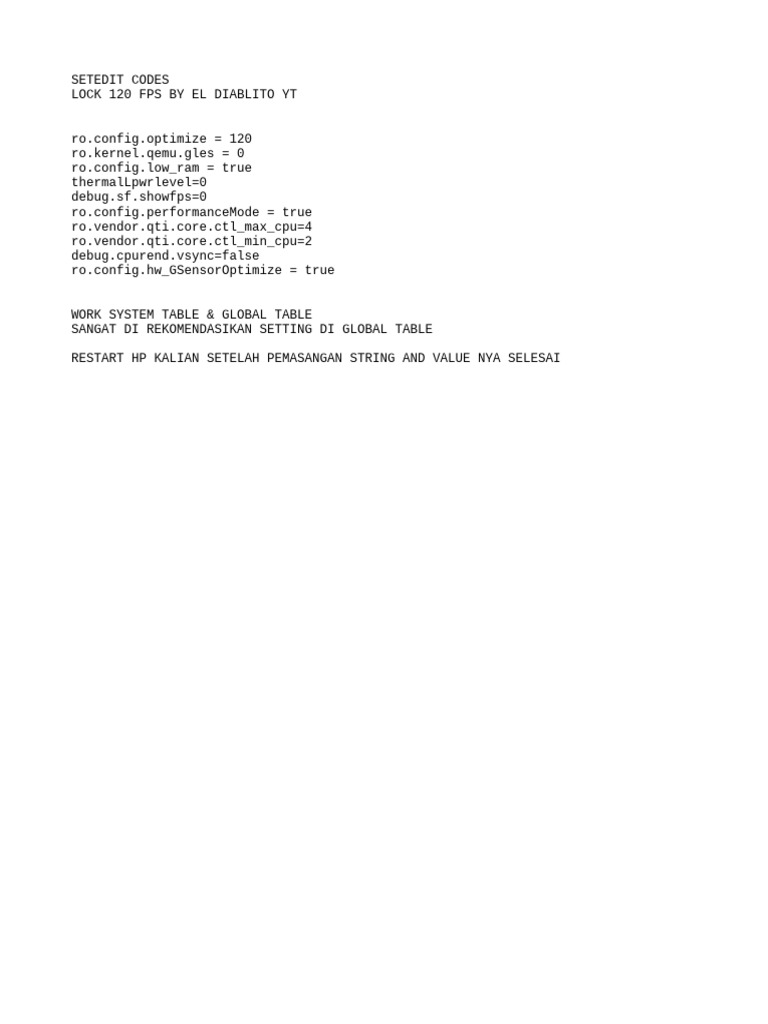 Setedit Boost Performance Lock 120Fps + Fix Touch Delay 120FPS | PDF