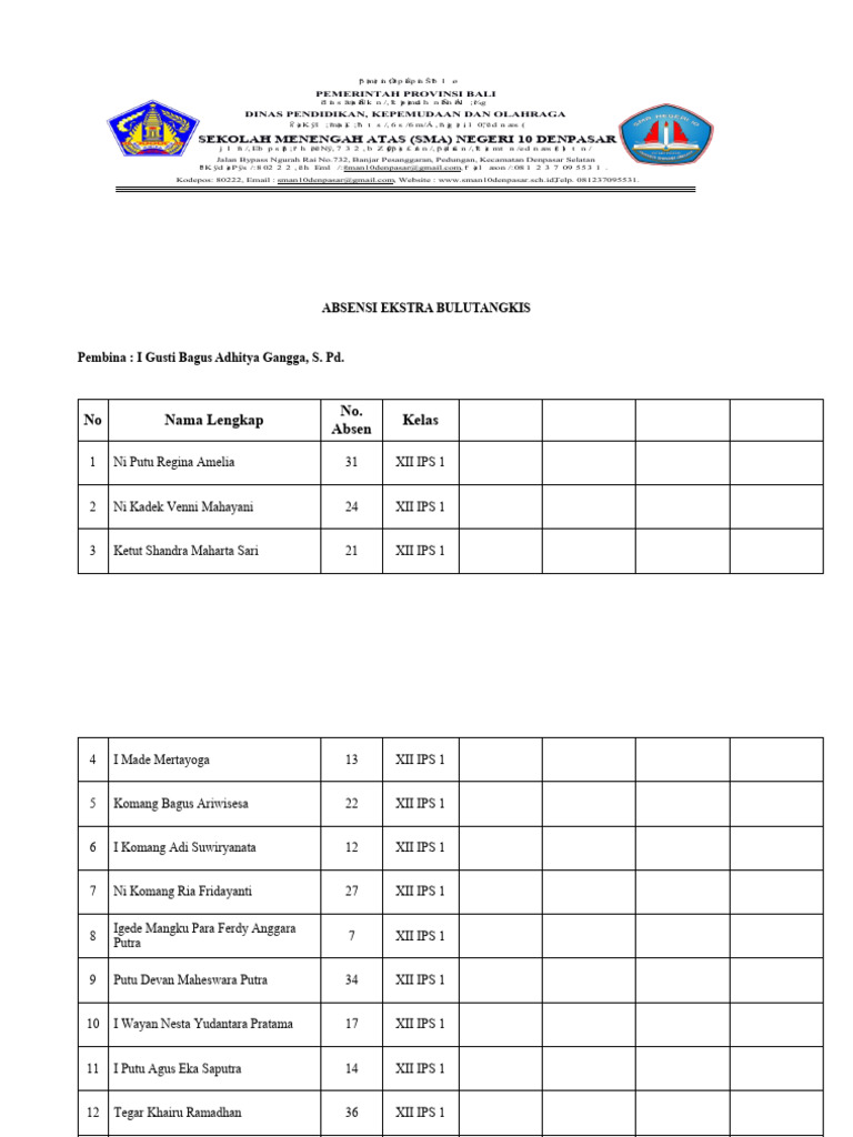 Absen Ekstra Kls Xii | PDF