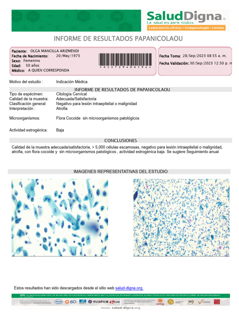 Informe de Flora Cocoide y VPH Negativo | PDF