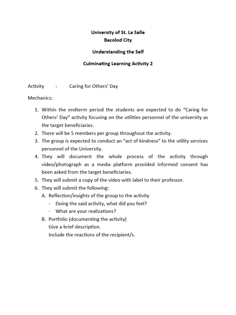 CLE 2 Act of Kindness Activity | PDF | Rubric (Academic) | Learning