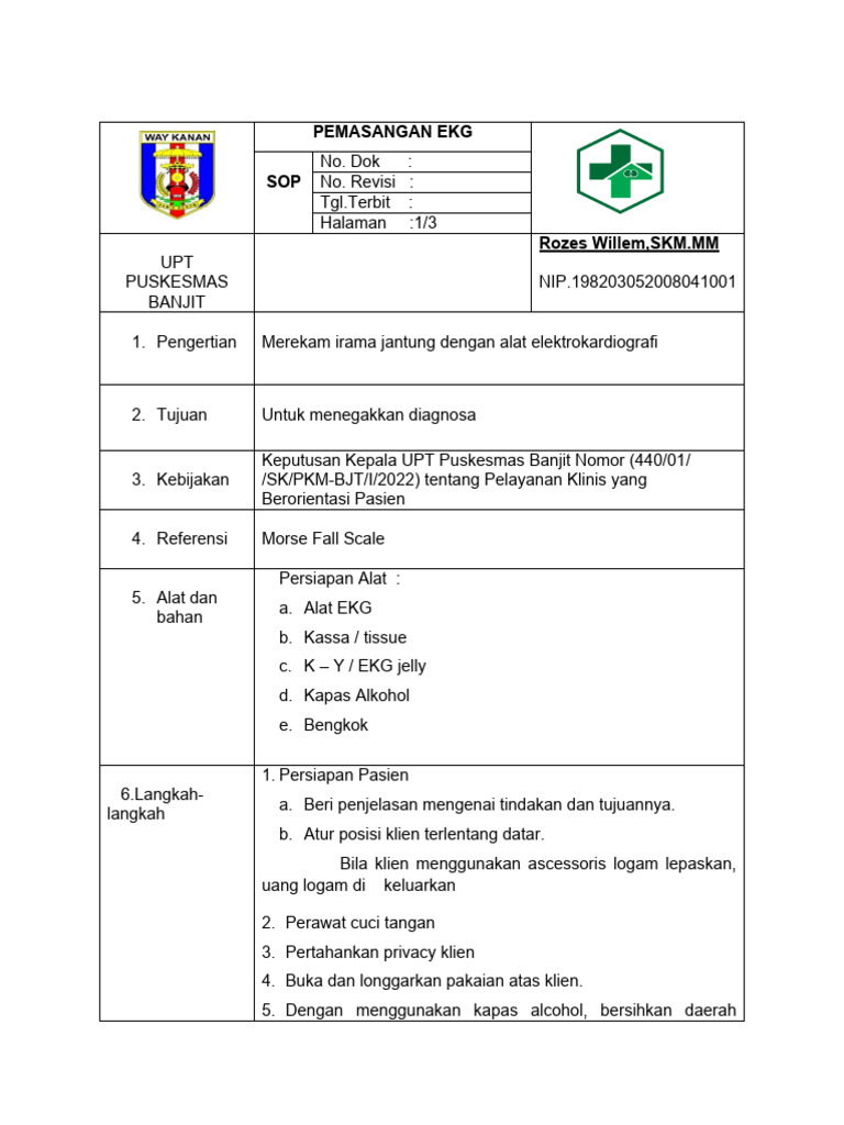 Sop Pemasangan Ekg | PDF