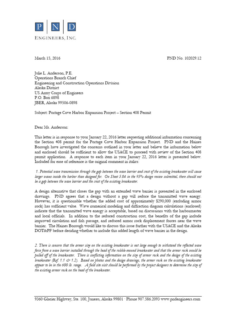 Portage Cove Harbor - Wave Barrier Extension Cost Estimate - P - 2016 ...