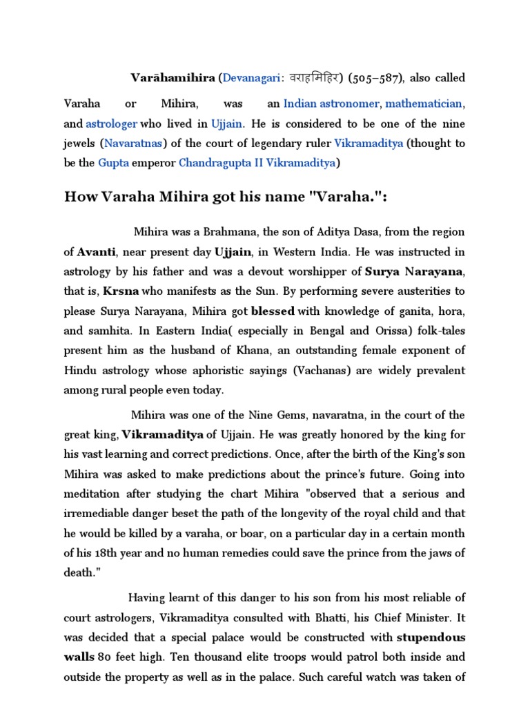 How Varaha Mihira Got His Name "Varaha." | PDF | Astronomy | Astrology