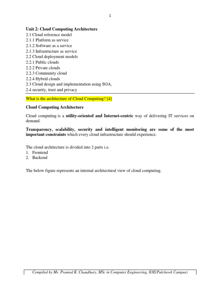 Cc Unit 2 Cloud Computing Architecture Pdf Cloud Computing Service Oriented Architecture