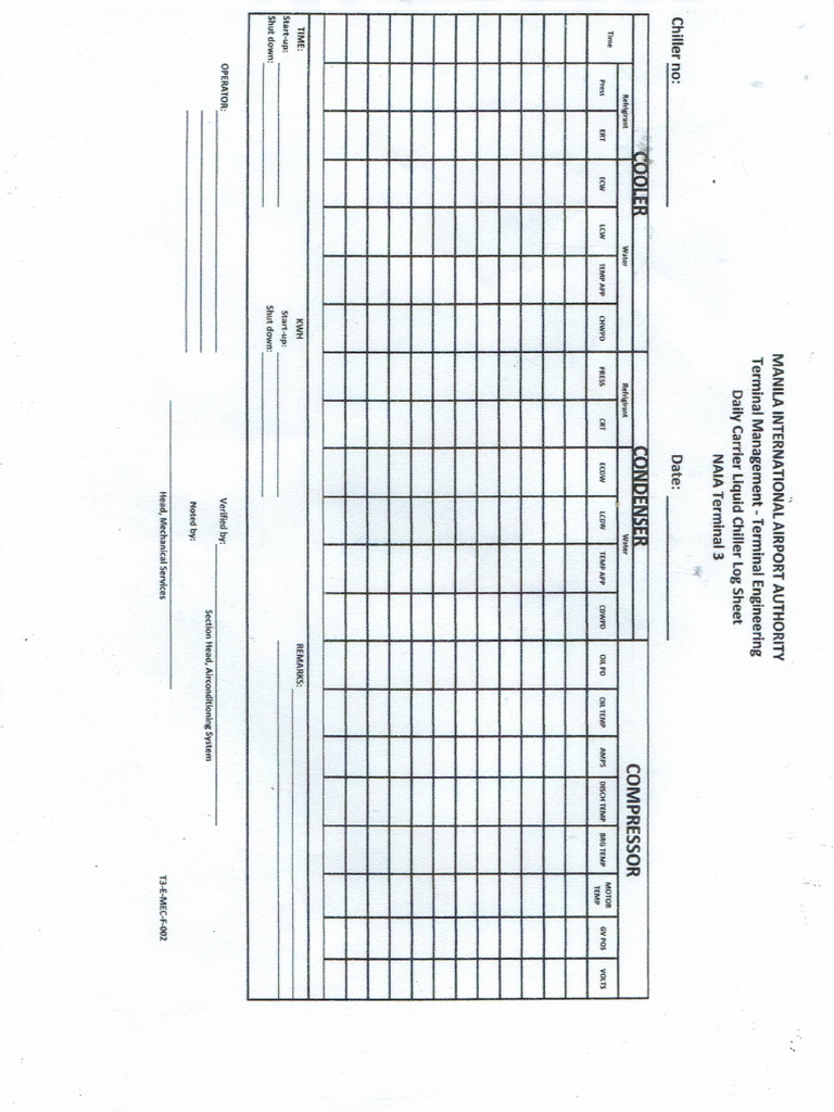 CHILLER LOG SHEET | PDF