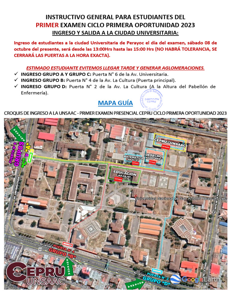 Instructivo Estudiantes - Examen Presencial Cepru 2022 | PDF