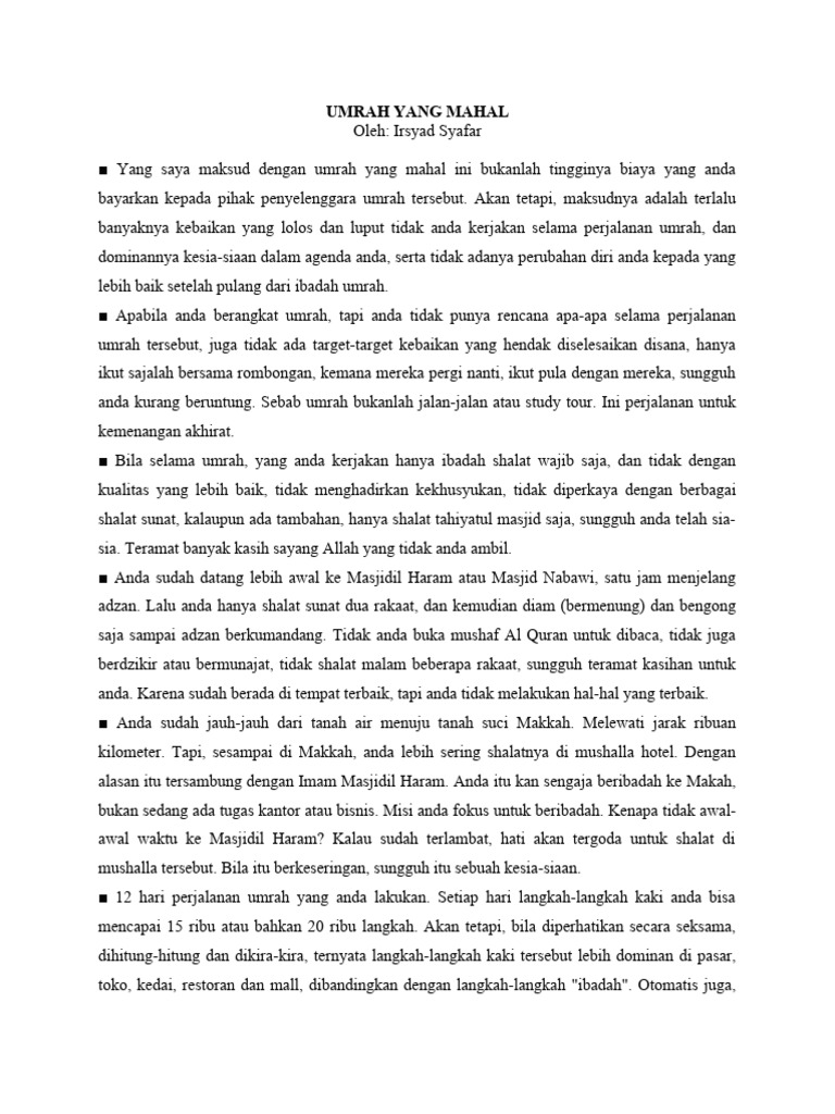 Umrah Yang Mahal | PDF | Memasak, Makanan, & Anggur | Pengembangan Diri