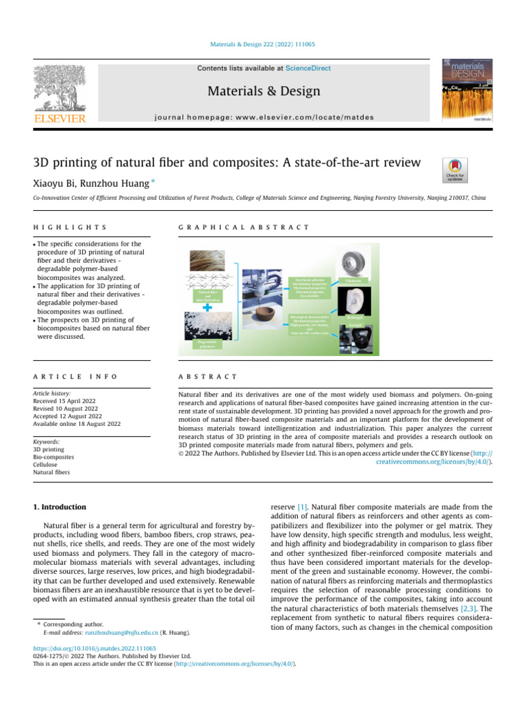 3D Printing of Natural Fiber and Composites | PDF