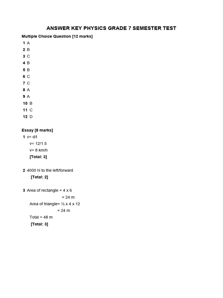 Grade 7 Physics Test Answers | PDF