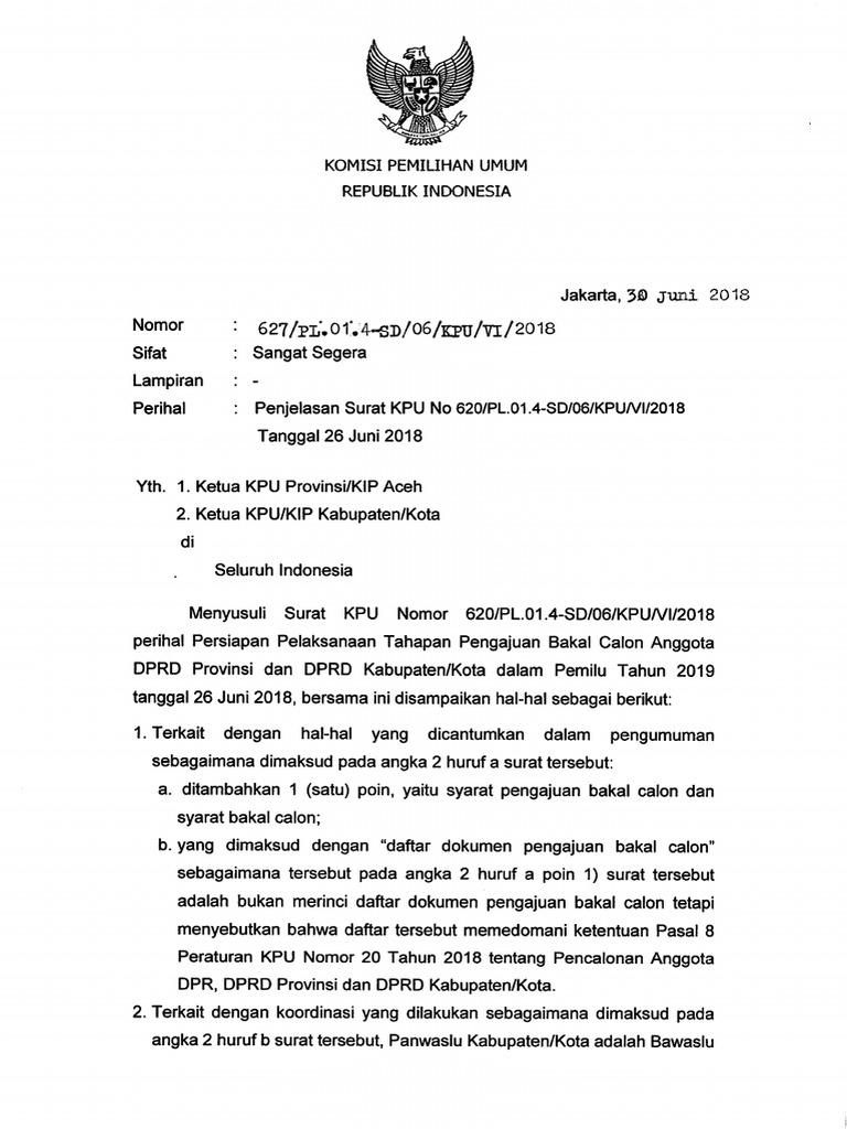 627 Cap Penjelasan Surat KPU Nomor 620 | PDF