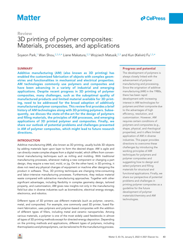 3D Printing of Polymer Composites | PDF | 3 D Printing | Composite Material