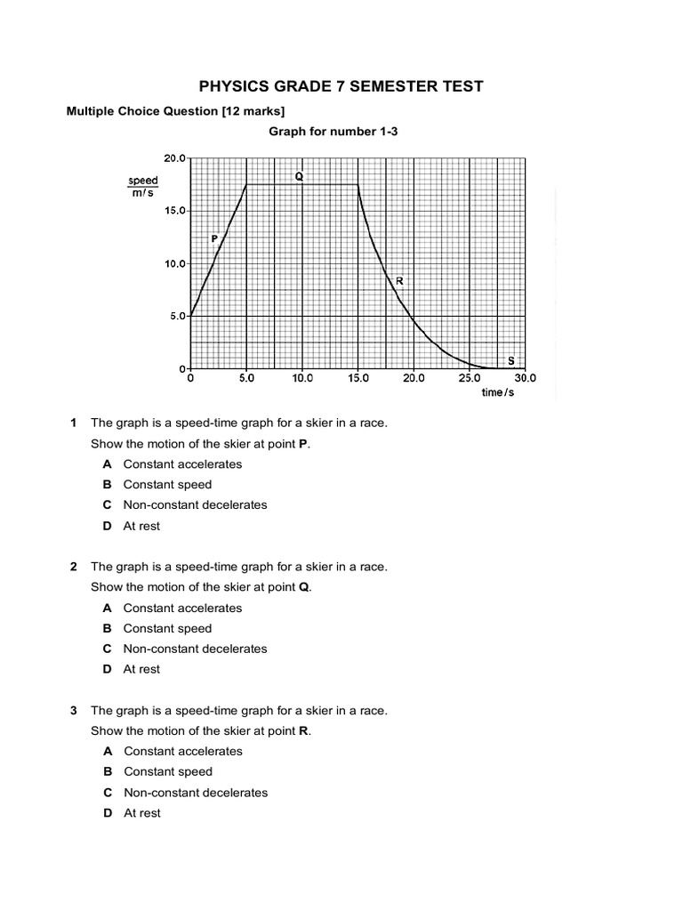 Physics Grade 7 Final Test | PDF | Speed | Acceleration