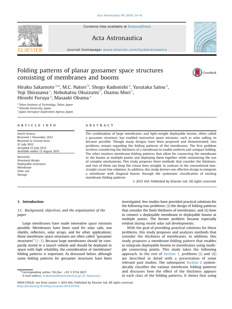 Folding Patterns of Planar Gossamer Space Structures | PDF